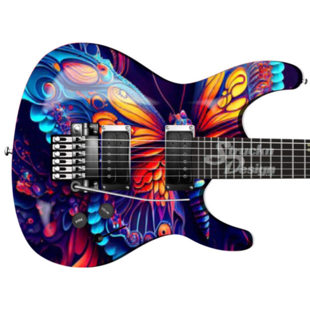 Butterfly Intricate Neon Colors Guitar Bass Metal Vinyl Wrap Skin Decal ...