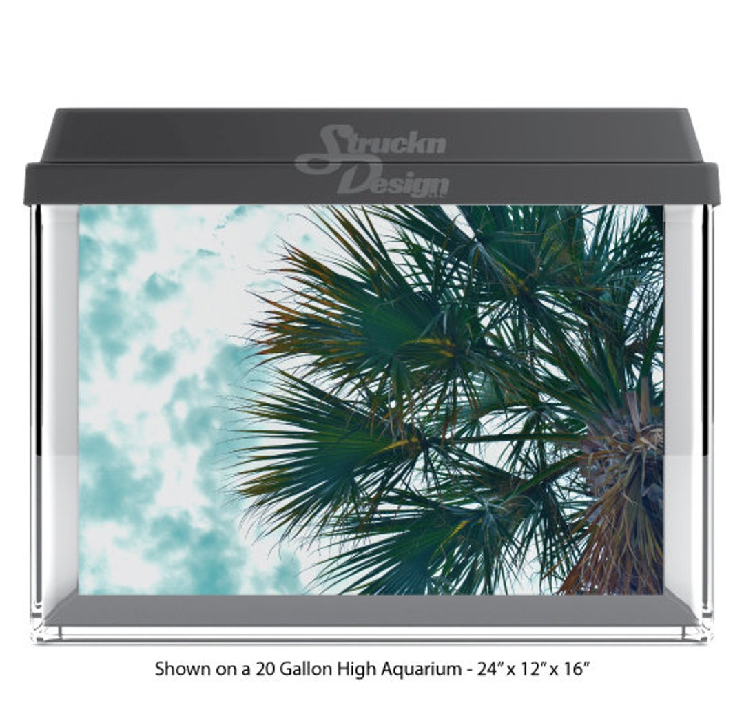 Light Blue Cloudy Sky Tropical Palm Tree 10mil Polyester Aquarium Tank ...