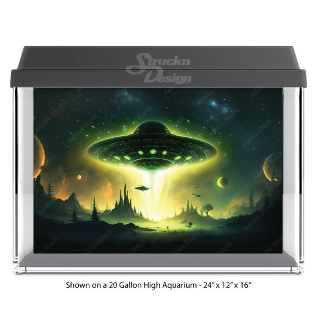 Bright Green Flying Saucer UFO Alien Abduction 10mil Polyester Aquarium ...