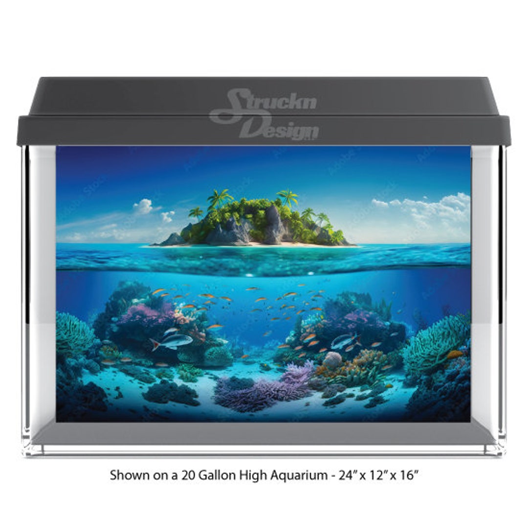 Waterline Tropical Island Coral Reef Colorful 10mil Polyester Fish Tank ...
