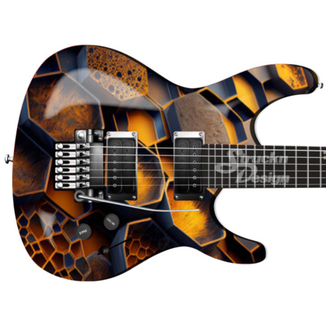 Bronze Hexagon Yellow Blue Gold Guitar Bass Metal Vinyl Wrap Skin Decal ...