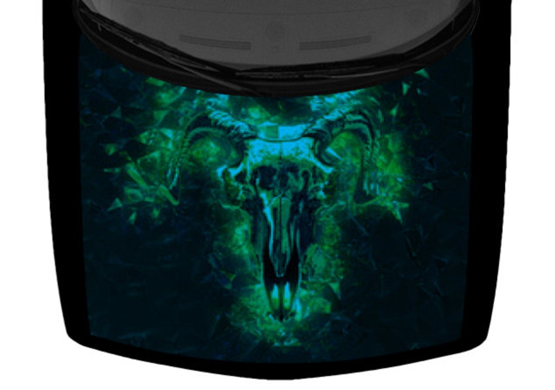 Dark Teal Ram Skull Fire Design Black SUV Van Car Pickup Truck Hood ...