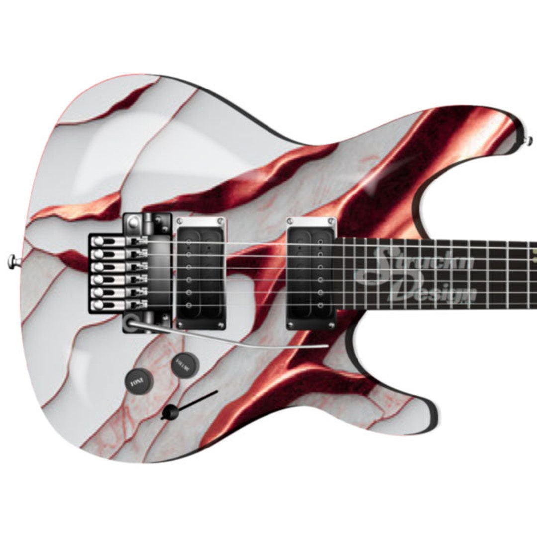 Red Cracks White Quarts Guitar Bass Metal Vinyl Wrap Skin Decal ...