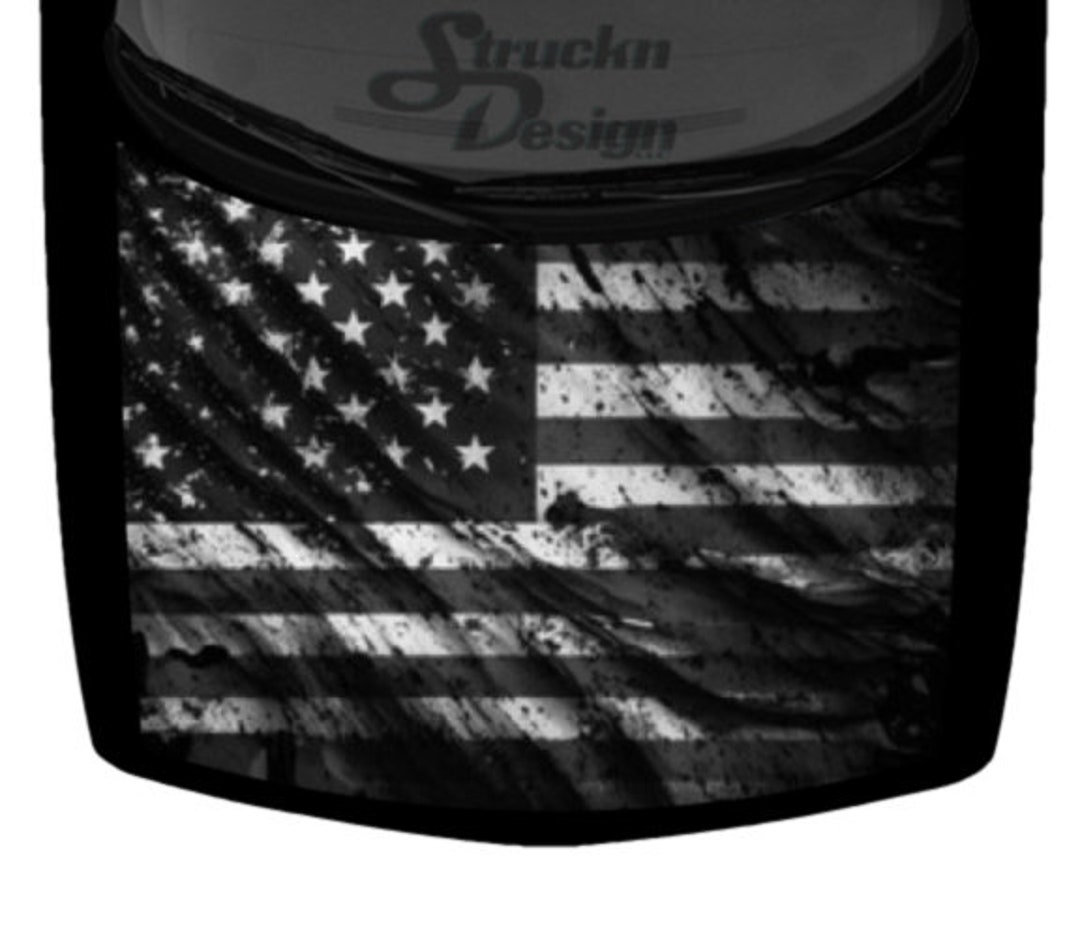 Gray Ripped Tattered American Flag Waving Black Spat Hood Wrap Truck ...