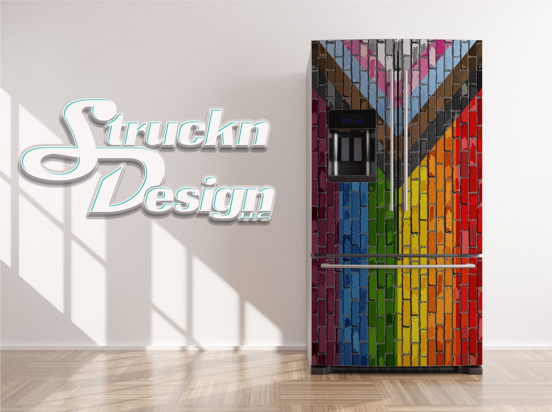 Brick Style Progress Pride Flag Rainbow Refrigerator Fridge Freezer ...