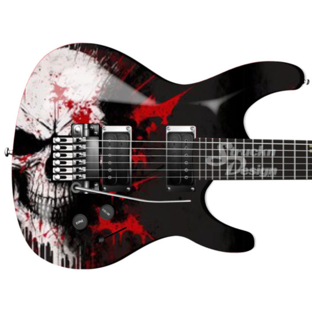 Red White Skull Scratch Black Guitar Bass Metal Vinyl Wrap Skin Decal ...