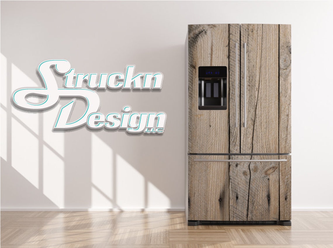 Warm Tone Distressed Weathered Wood Grain Refrigerator Fridge Freezer ...