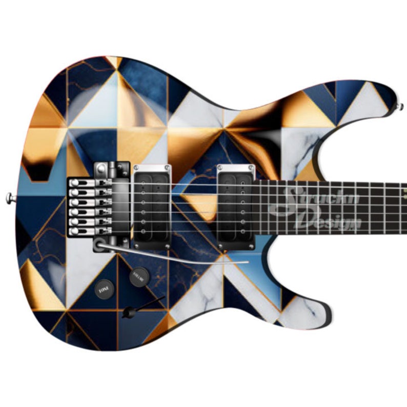 Geometric Gold Blue White Triangle Bass Metal Vinyl Guitar Wrap Skin ...
