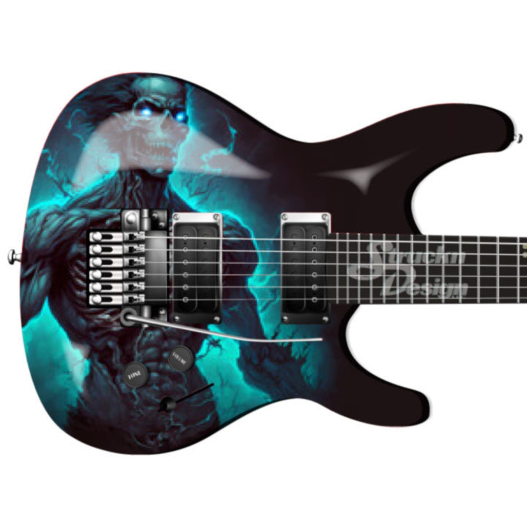 Cyan Blue Glowing Skeleton Guitar Bass Metal Vinyl Wrap Skin Decal ...