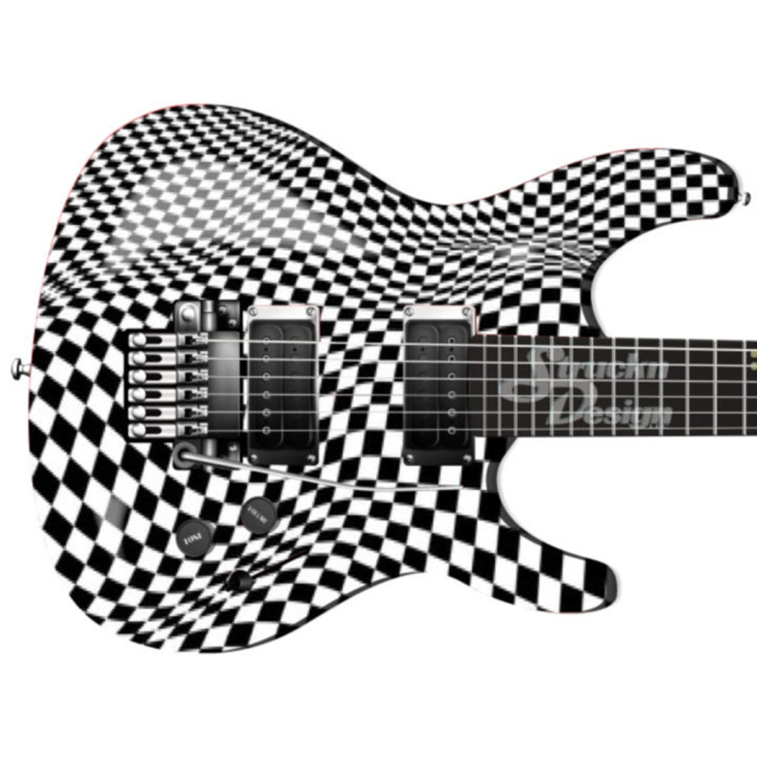 White Black Checkered Abstract Grunge Bass Metal Vinyl Decal Guitar ...