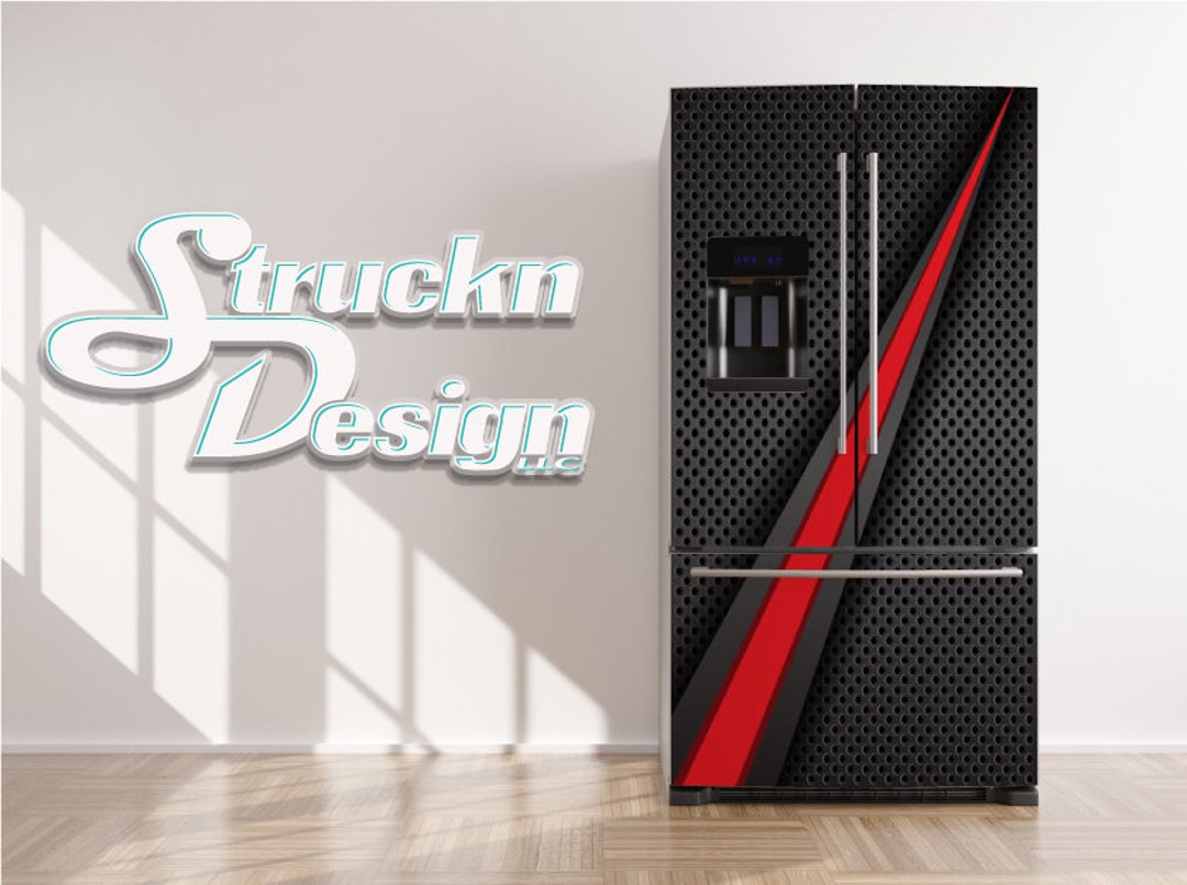 Black Metal Mesh Red Diagonal Stripe Refrigerator Fridge Freezer Wrap ...