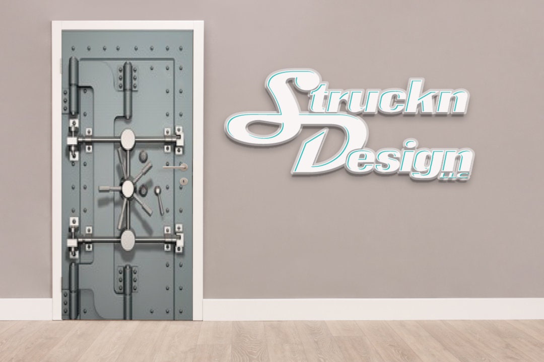 Vault Door Grey Bank Look Wrap Wall Shower Door Vinyl Mural Skin Decal ...