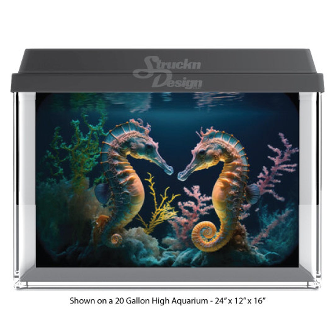 Two Sea Horses Coral Reef Blue Sea Underwater 10mil Polyester Fish Tank ...