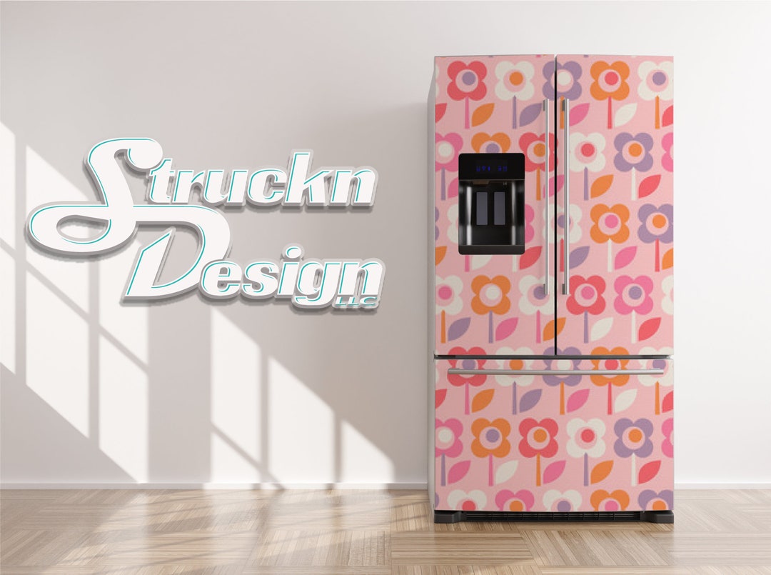 Pink Purple Orange Retro Flower Pattern Refrigerator Fridge Freezer ...