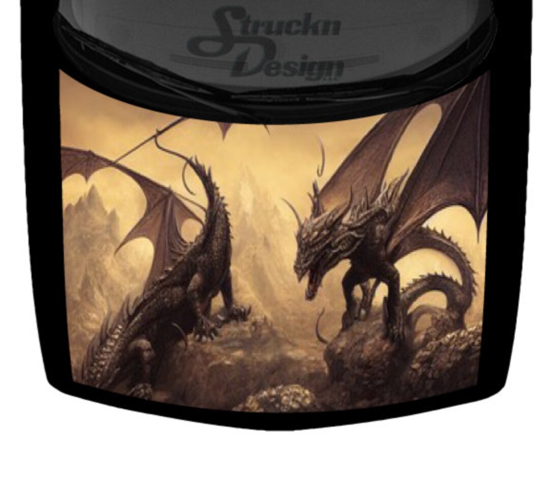 Beige Old Dragons Wings Flying Tail Menacing Truck Car Hood Wrap Vinyl ...