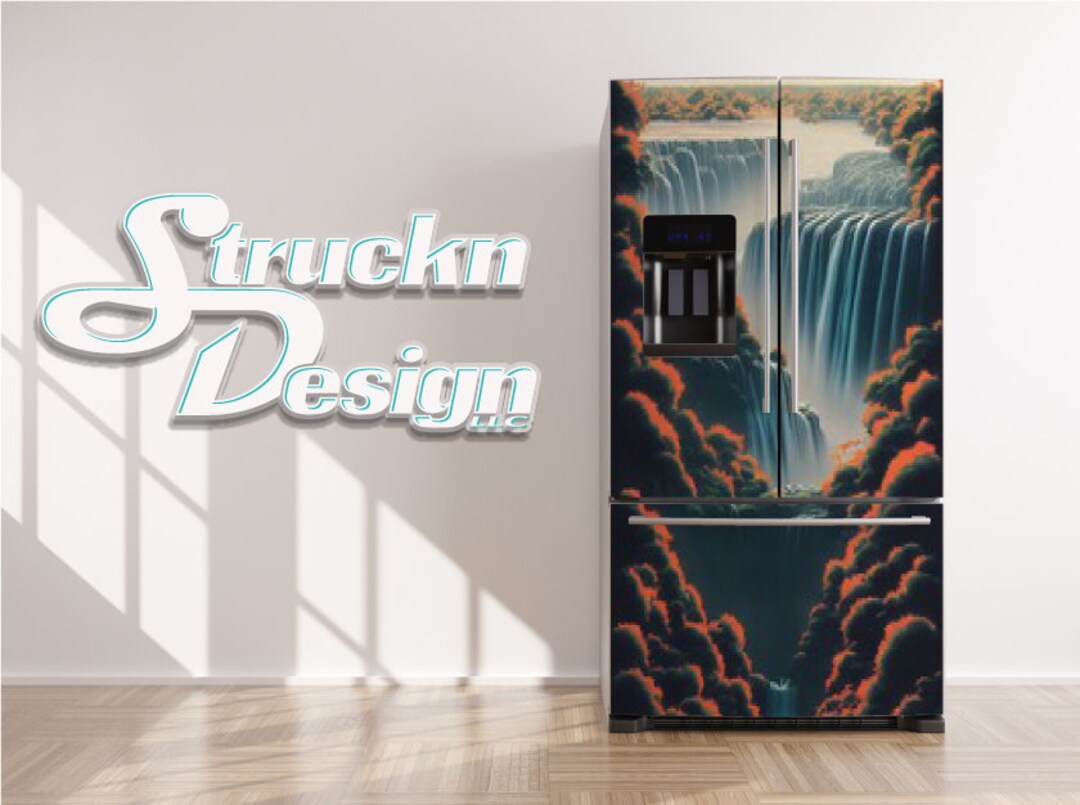 Illustrated Waterfall Scene Nature Landscape Refrigerator Fridge ...