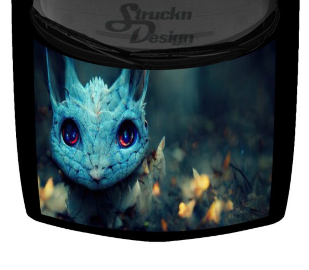 Cyan Blue Baby Dragon Staring Angry Cute Aggressive Truck Car Hood Wrap ...