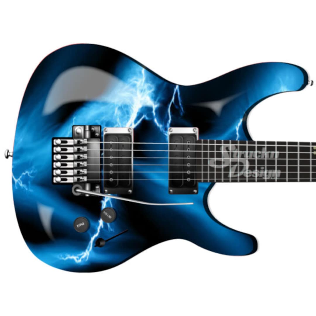 Electric Cyan Lightning Bolts Bass Metal Vinyl Guitar Wrap Skin Decal ...
