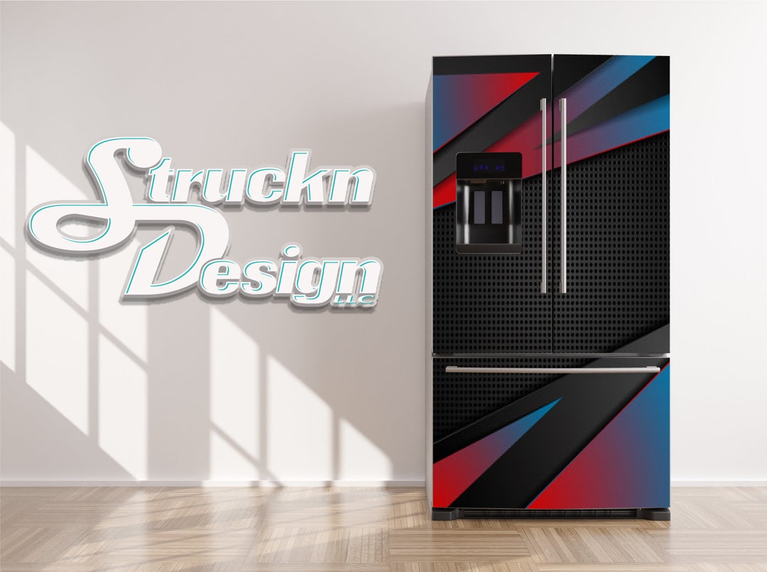 Red Blue Black Mesh Corporate Design Refrigerator Fridge Freezer Wrap ...