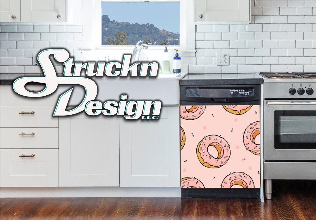 Illustrated Style Pink Donut Sprinkle Cute Doughnut Dishwasher Wrap ...