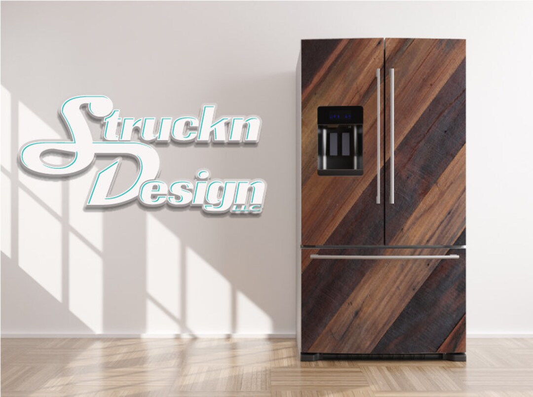 Rustic Angled Natural Dark Wood Plank Refrigerator Fridge Freezer Wrap ...