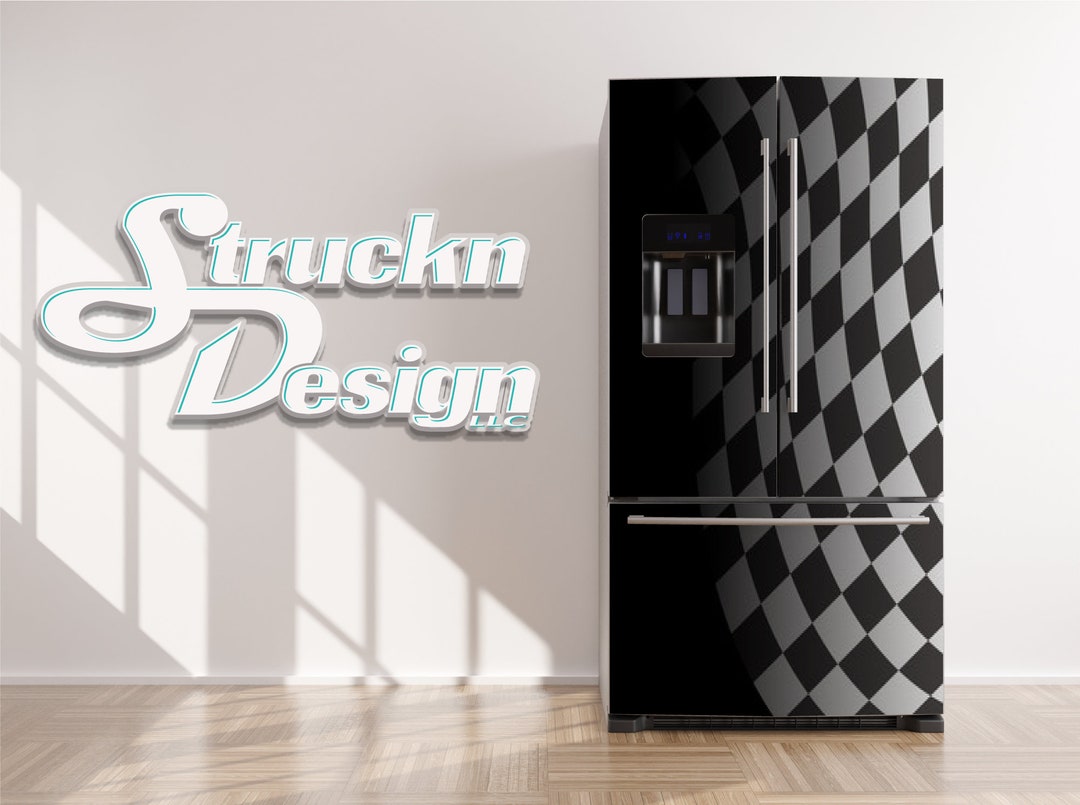 Fading Curved Checkered Flag Black White Refrigerator Fridge Freezer ...