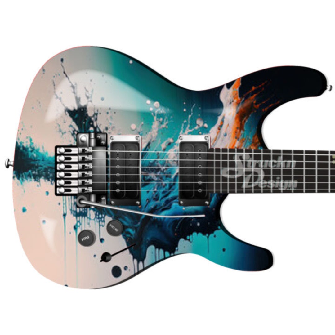 Teal Blue Red White Paint Splash Guitar Bass Metal Vinyl Wrap Skin ...