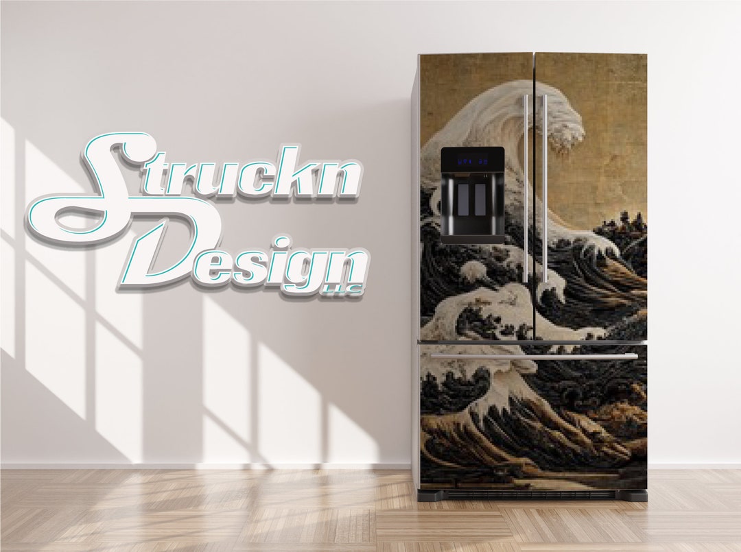 Japanese Style Great Wave Water Blue White Refrigerator Fridge Freezer ...