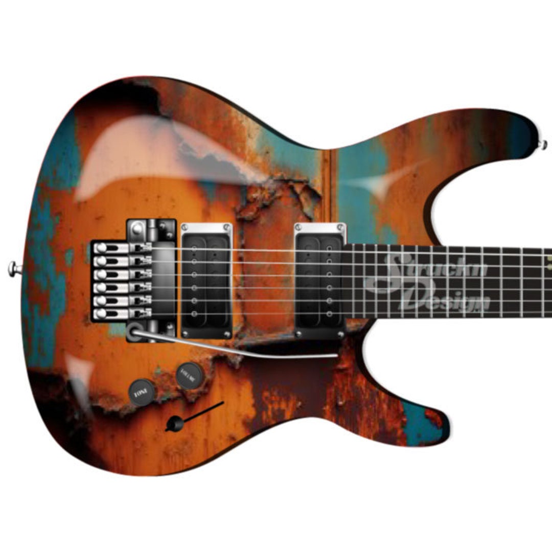 Rustic Rust Orange Teal Dark Bass Metal Vinyl Guitar Wrap Skin Decal ...