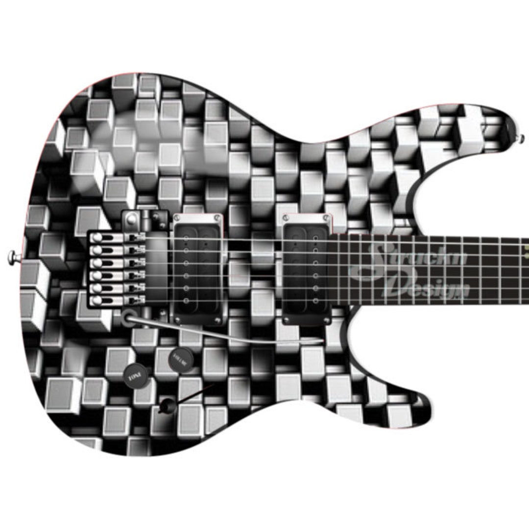 White Black Pixels Cubes Squares Guitar Bass Metal Vinyl Wrap Skin ...