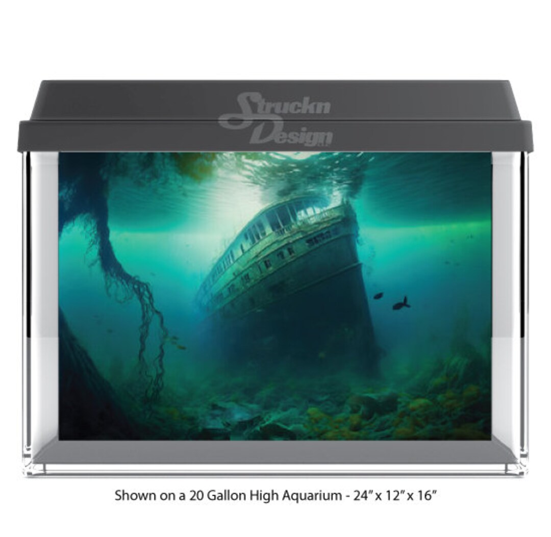 Dark Teal Underwater Ship Wreck Overgrown Shining 10mil Polyester Fish ...
