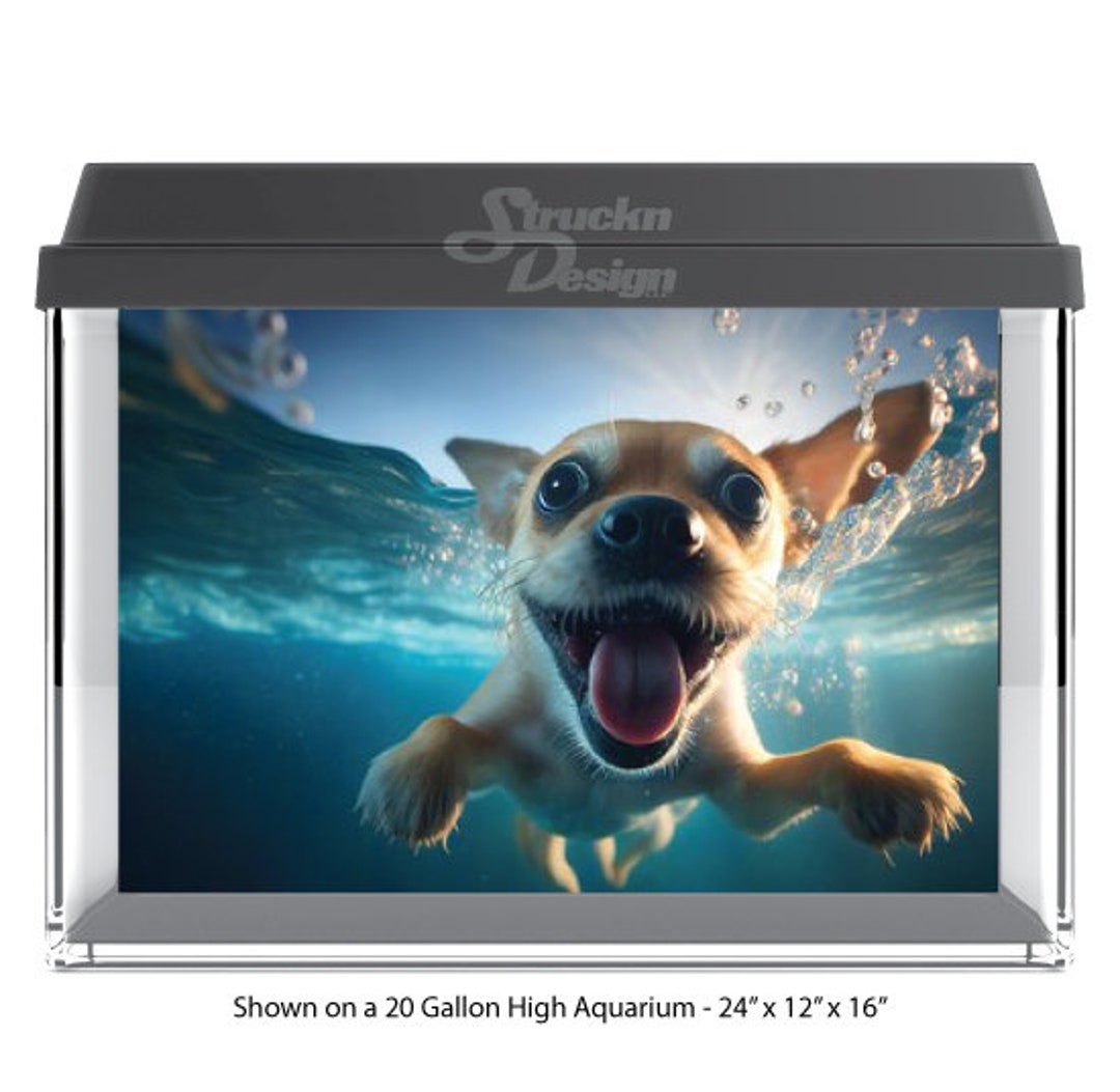 Cute Swimming Underwater Brown Dog Blue Water 10mil Polyester Fish Tank ...