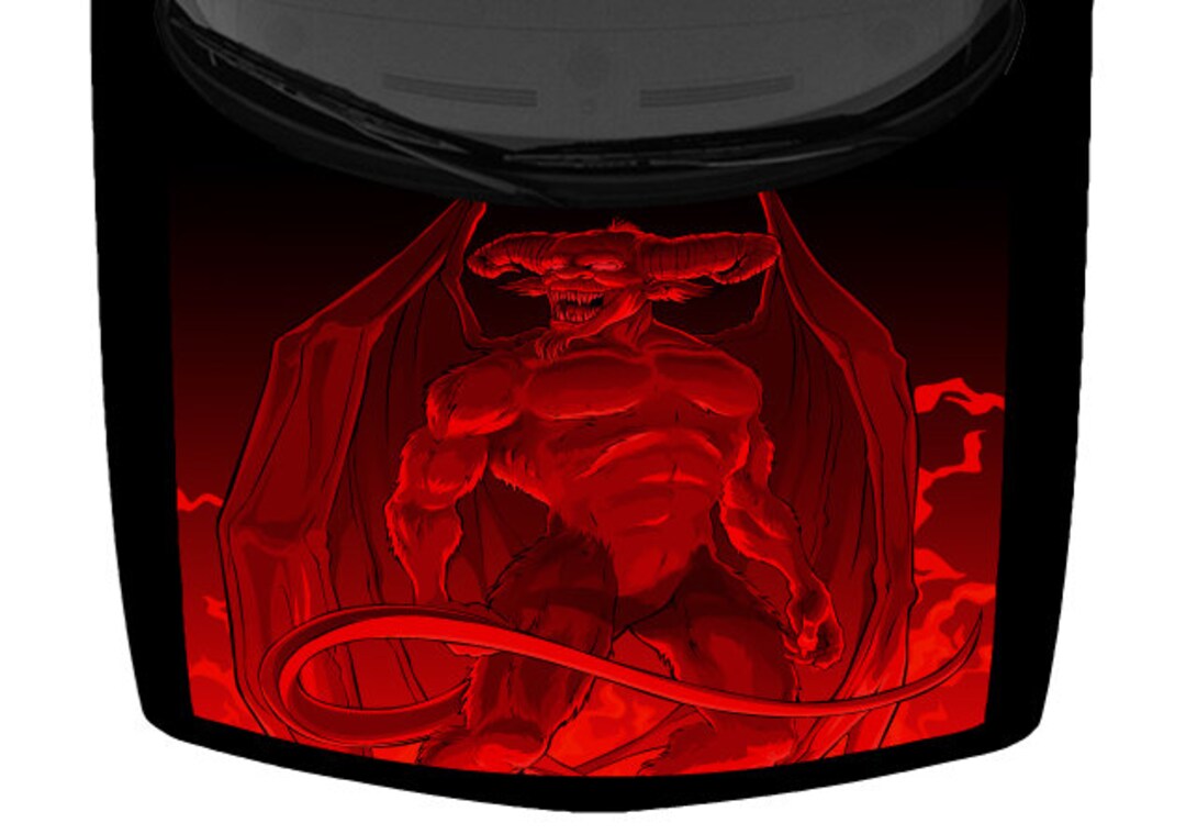 Winged Devil Satan Horned Dark Red Demon Truck Vinyl Car Hood Wrap ...