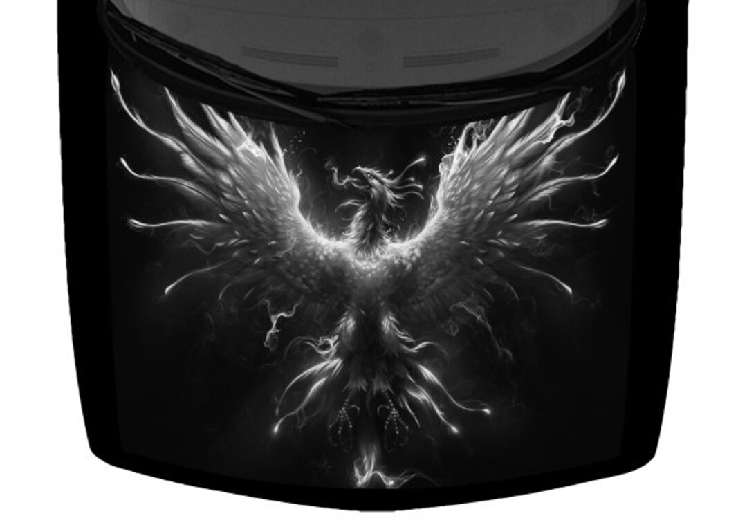 Grayscale Phoenix Burning Bird Design Black SUV Van Car Pickup Truck ...