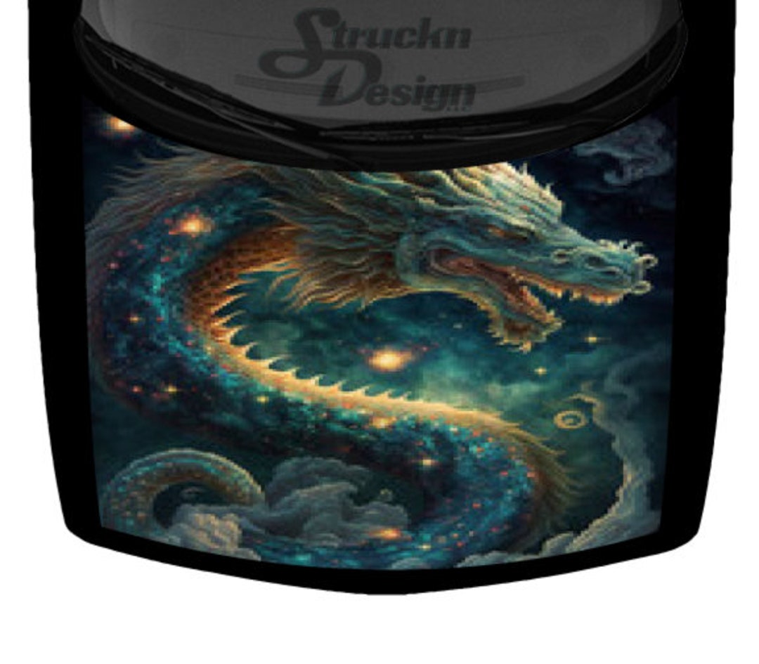 Cyan Beige Waving Snake Dragon Design Black SUV Van Car Pickup Truck ...