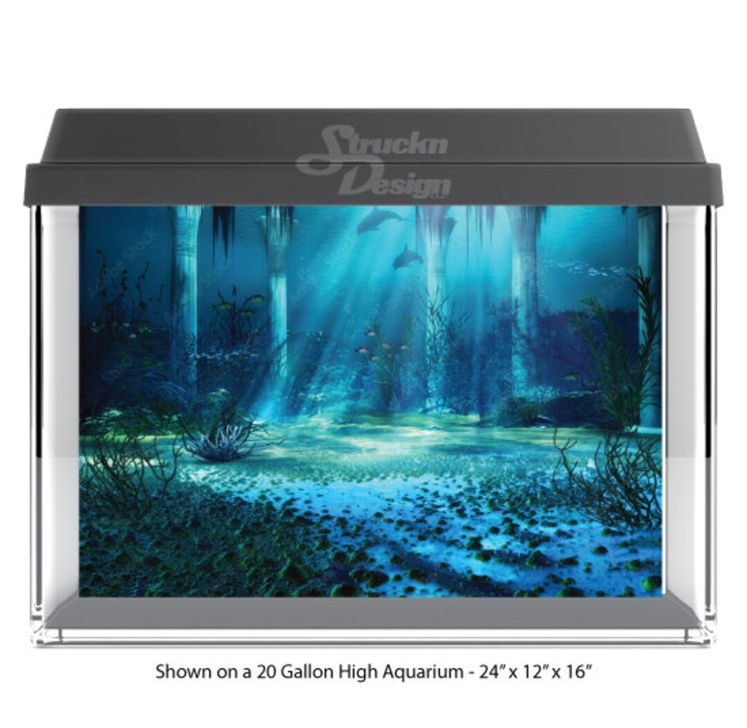 Underwater Column Ruins Dolphin Sun Lit 10mil Polyester Aquarium Tank ...