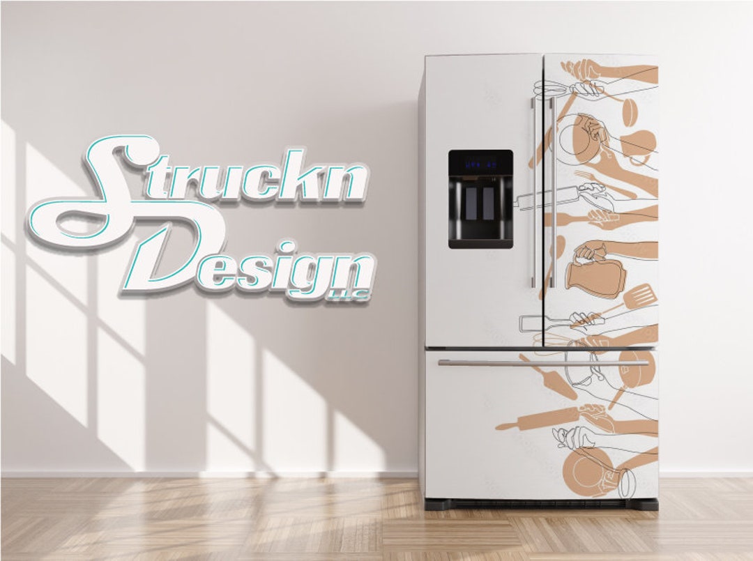 Cooking Utensils Arms Tan White Kitchen Refrigerator Fridge Freezer ...