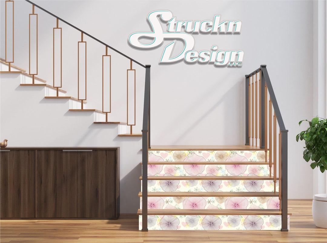 Purple Pink Cute Abstract Flowers Floral Stair Riser Staircase Wrap ...