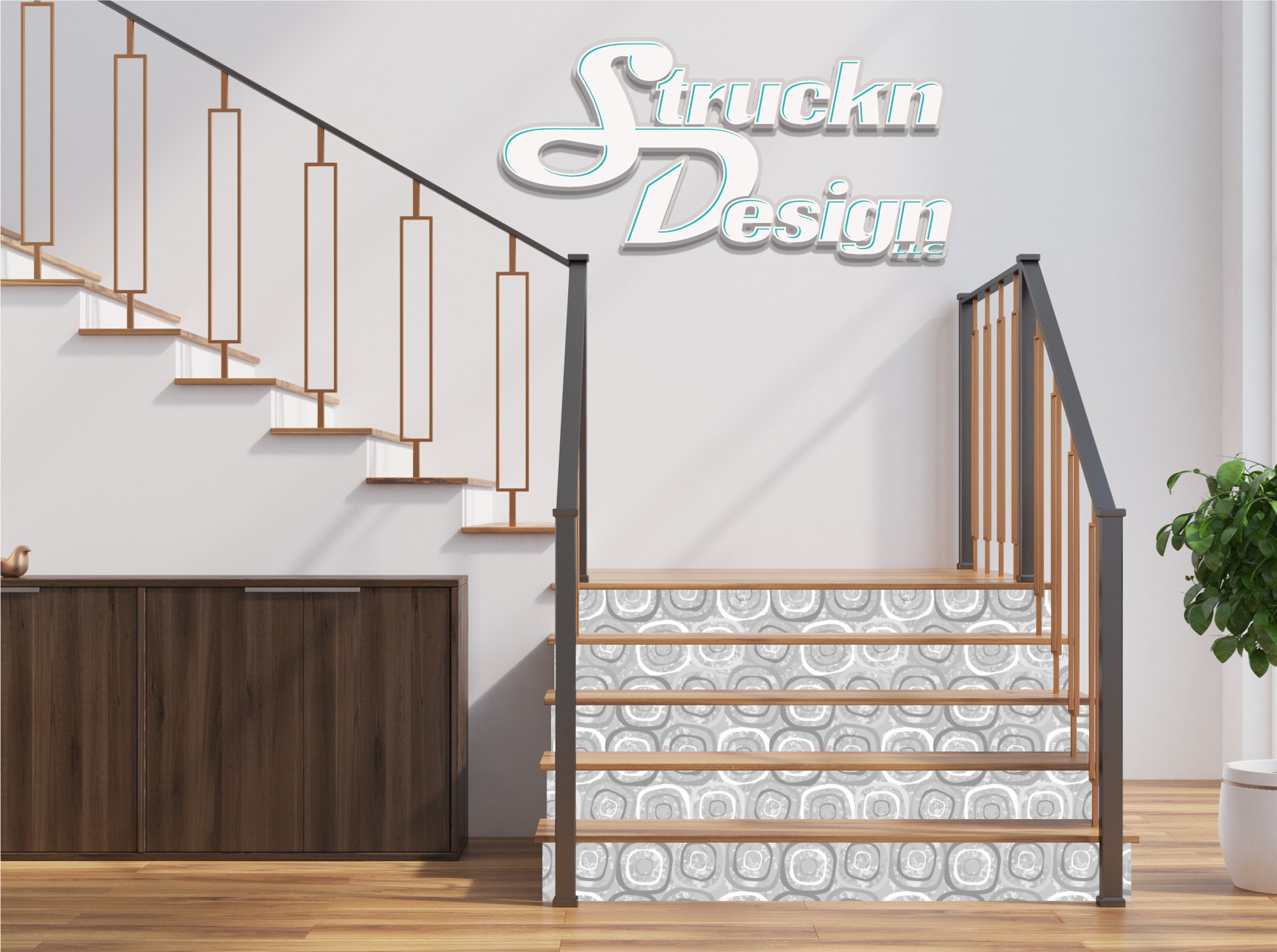 Grayscale Square Modern Pattern Design Stair Riser Staircase Wrap Vinyl ...
