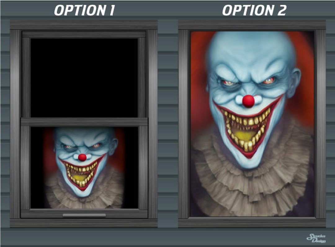 Laughing Clown Face Creepy Scary Horror Window Backlit Wall Backdrop ...