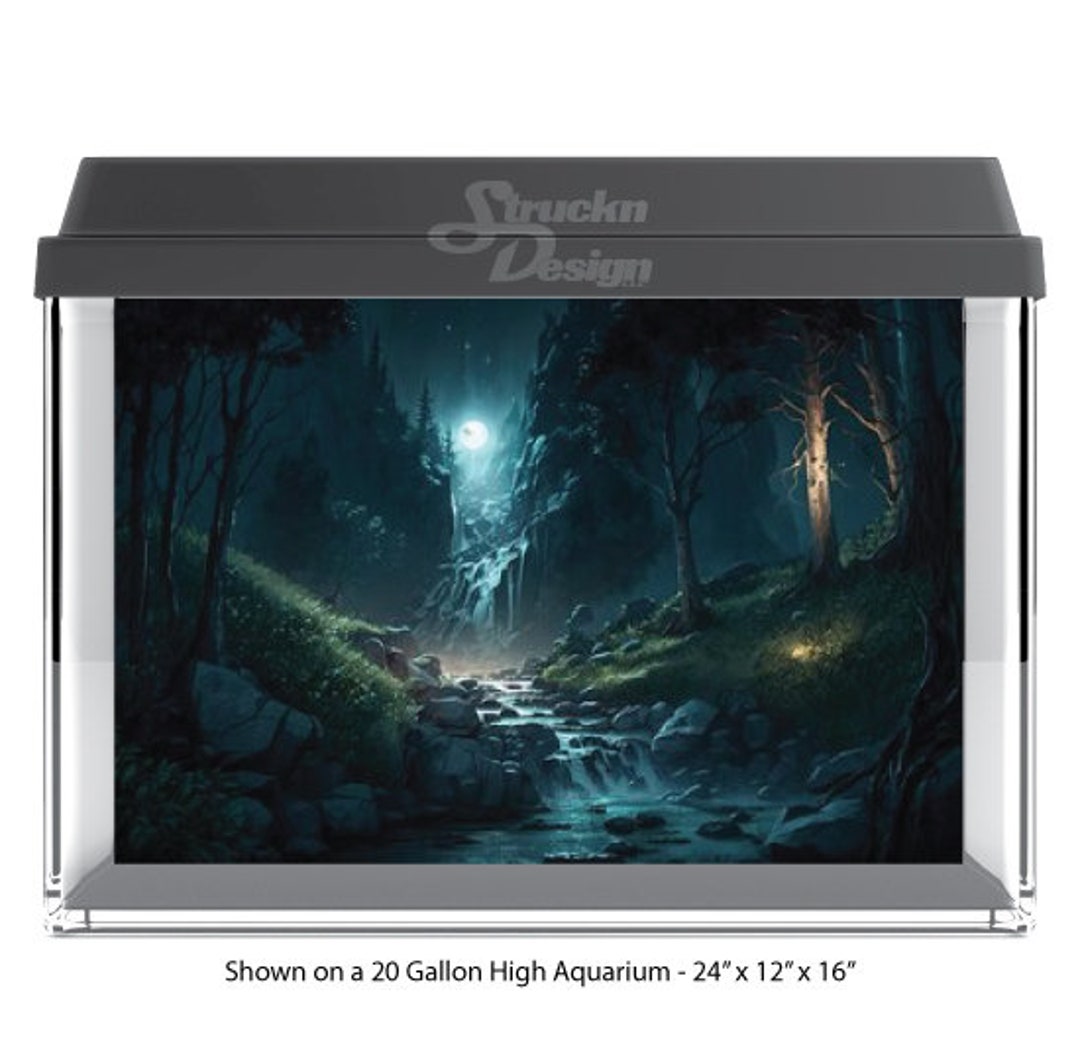 Glowy Night Waterfall Mountain River 10mil Polyester Aquarium Tank ...