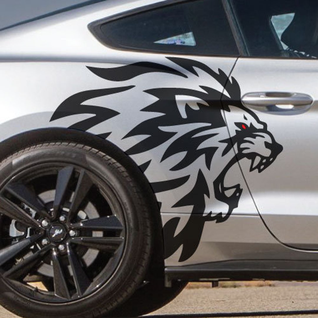 King Lion Head Car Outline Fits Mustang Tattoo Grunge Design Tribal ...