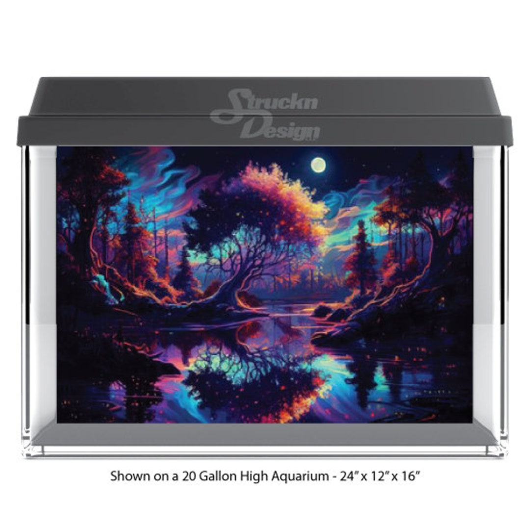 Mystical Neon Forest Landscape Pond Moon Lit Trees 10mil Polyester ...