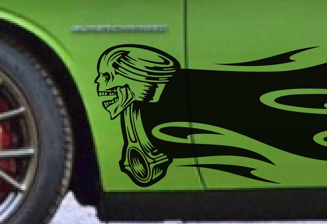 Piston Flames Skull Distressed Pinstripe Tattoo Grunge Design Tribal ...