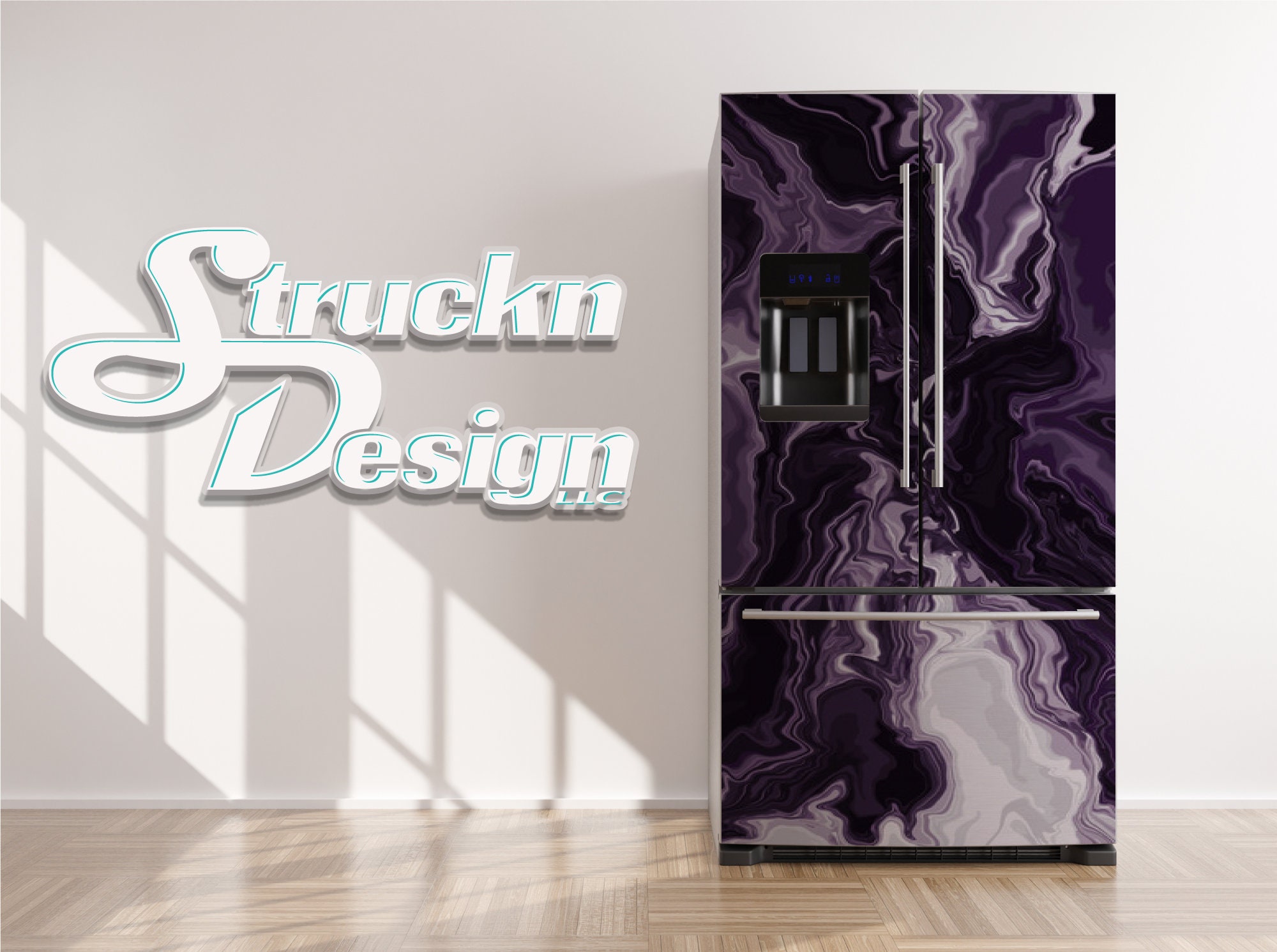 Purple Gray White Water Marble Paint Refrigerator Fridge Freezer Wrap ...