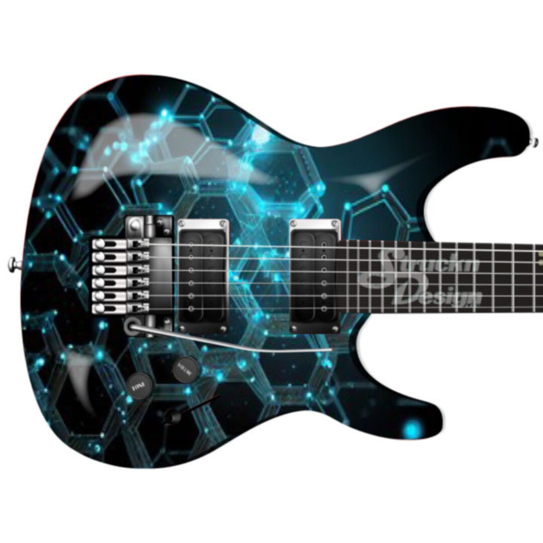 Electric Cyan Lines Futuristic Guitar Bass Metal Vinyl Wrap Skin Decal ...