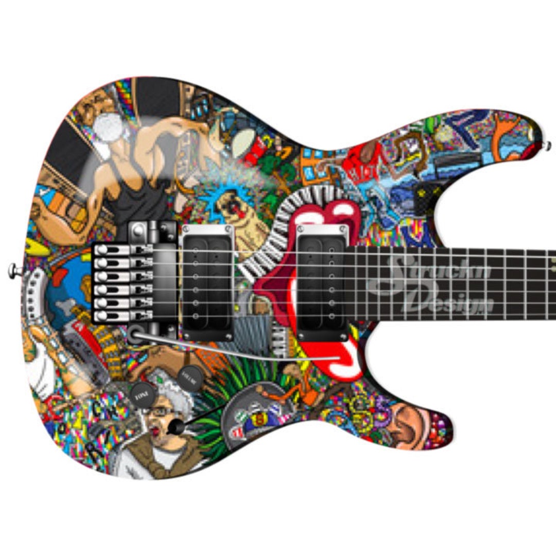 Abstract Art Mural Colorful Unique Bass Metal Vinyl Guitar Wrap Skin ...