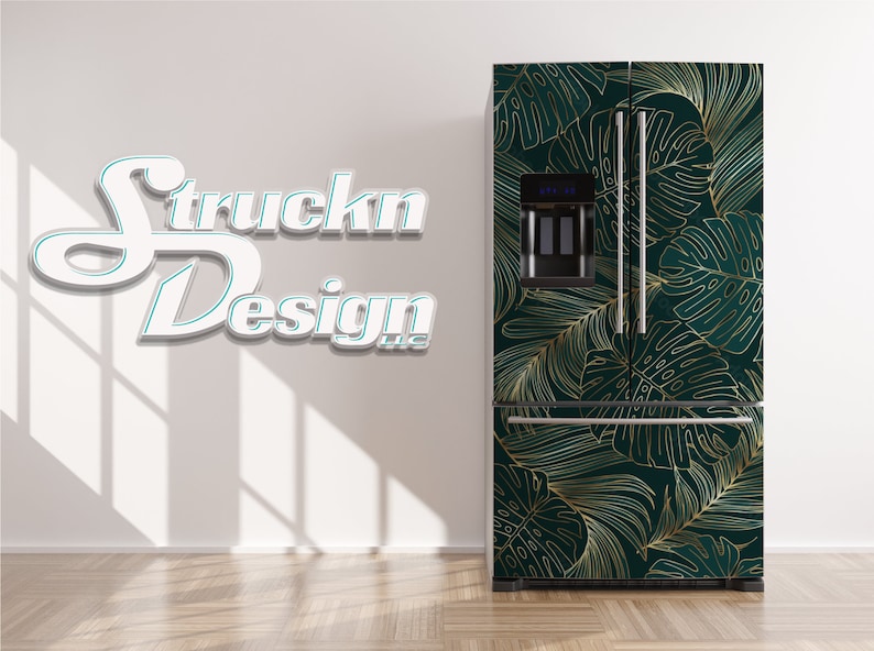 Gold Green Tropical Monstera Palm Leaf Plant Refrigerator Fridge ...