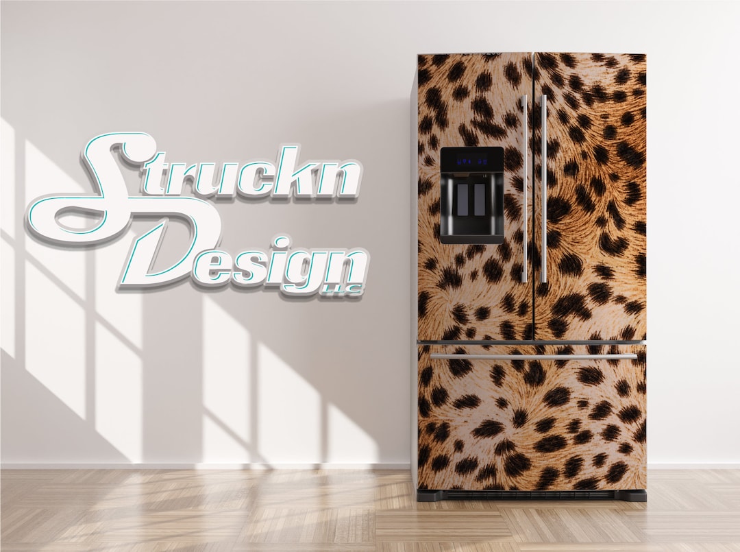 Leopard Print Black Brown Jungle Refrigerator Fridge Freezer Wrap Side ...