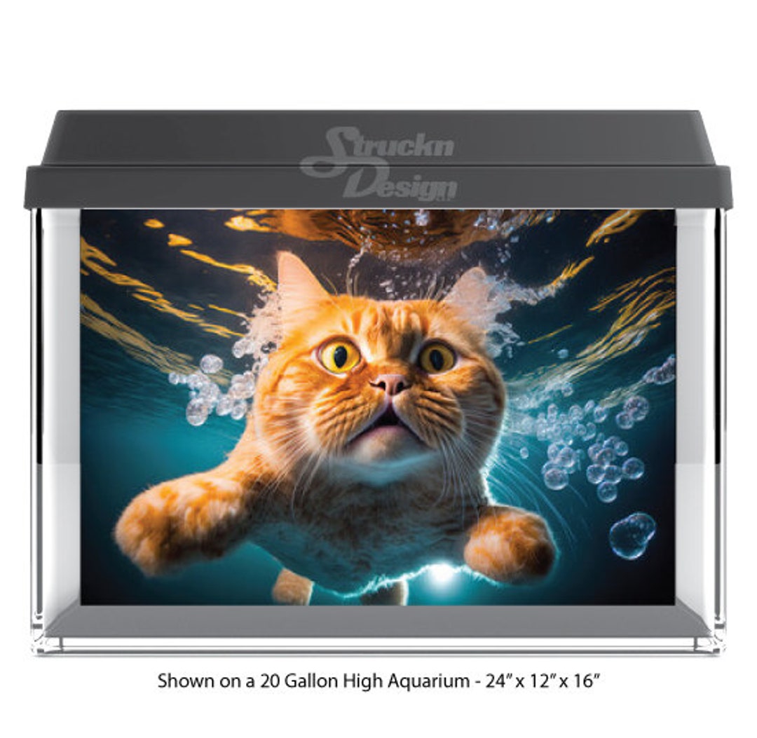 Cute Ginger Orange Cat Swimming Underwater Water 10mil Polyester Fish ...